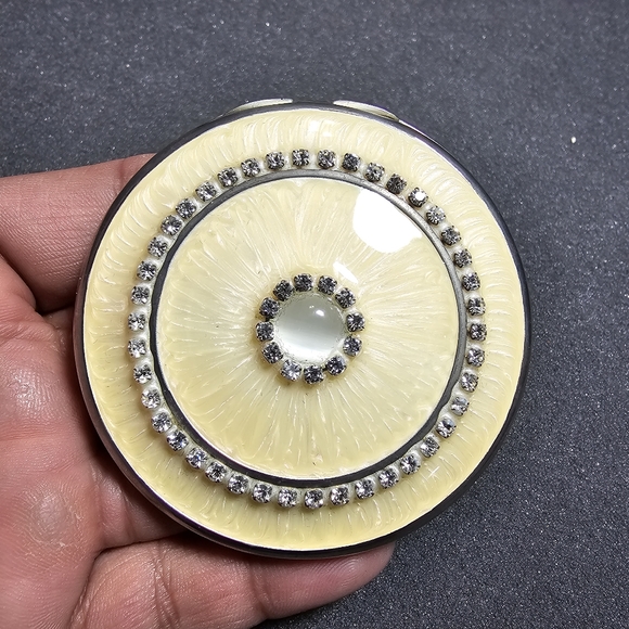 None | Makeup | Vintage Antique Silver Plated Jeweled Enamel Compact ...